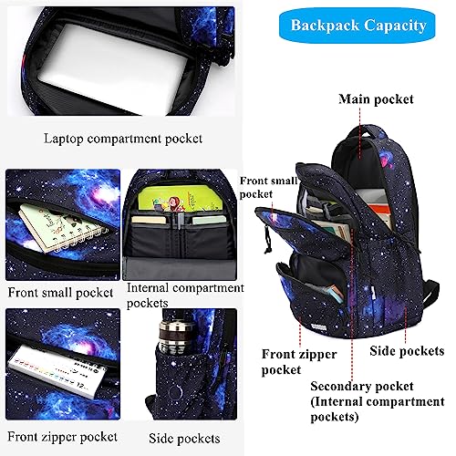 Armbq 3Pcs Galaxy Kids Backpack for Boys with Lunch Box Elementary Casual Bookbag Lightweight Water Resistant School Bags for Teens