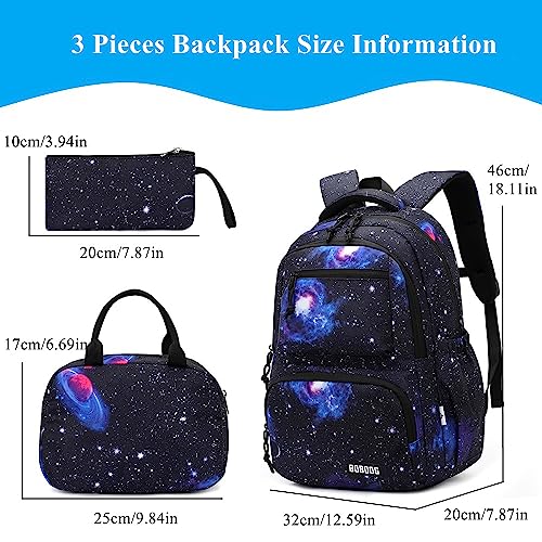 Armbq 3Pcs Galaxy Kids Backpack for Boys with Lunch Box Elementary Casual Bookbag Lightweight Water Resistant School Bags for Teens