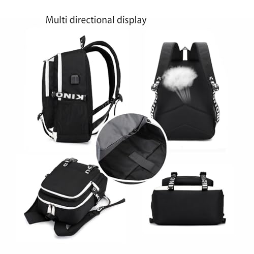 XinShuoBay Anime Backpack Laptop Bag With USB Port Large Casual Daypack 15.6 Inch Computer for Anime Fans (Black white 1)