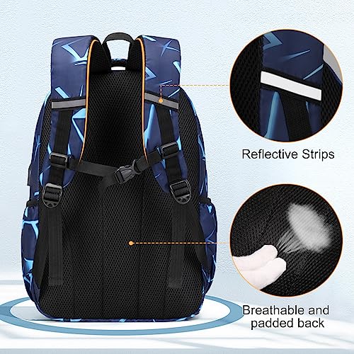 Bevalsa Backpack for Boys, School Bags for Kids, Bookbag for Boys Girls Children Teens Backpacks for Elementary Middle High school Student, Bookbag and Lunch Bag Set with USB Charging Port (Geometry)