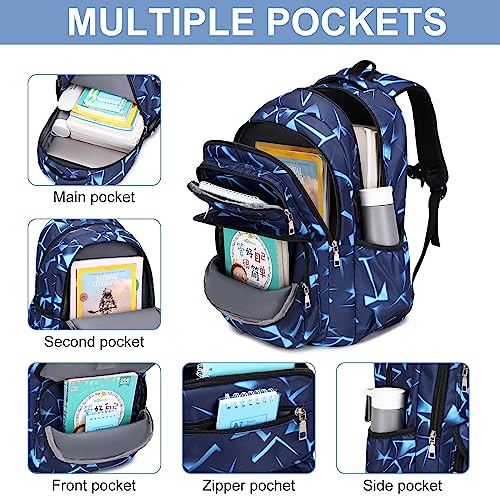 Bevalsa Backpack for Boys, School Bags for Kids, Bookbag for Boys Girls Children Teens Backpacks for Elementary Middle High school Student, Bookbag and Lunch Bag Set with USB Charging Port (Geometry)