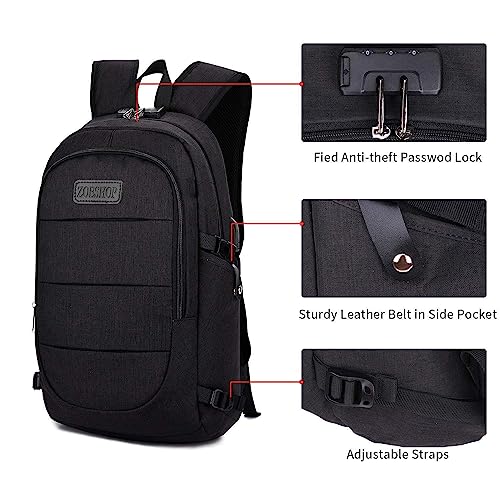 QWARVEL Laptop Backpack with USB Charging Port, Travel Laptop Backpack, Fashion Computer Backpack, 15.6 Inch Men's Ladies Computer Backpack, Black