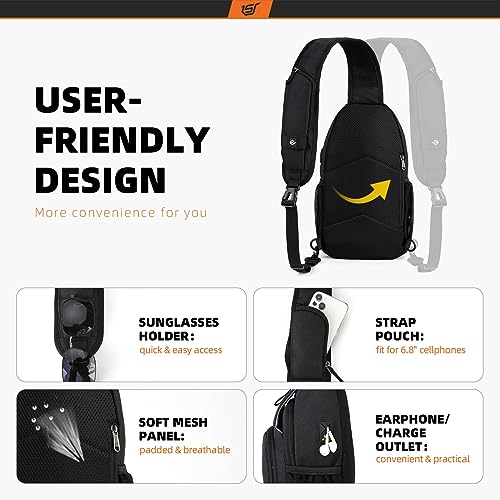 SKYSPER Sling Bag RFID Crossbody Sling Backpack Cross Body Shoulder Bag Travel Hiking Daypack for Women Men(Black)