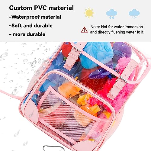 IUULOB Clear Backpack Heavy Duty PVC Transparent Backpack with Leather Trim Large Capacity Backpacks for School (Pink)