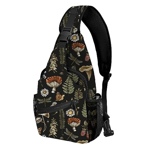 Yrebyou Mushroom Sling Bag Travel Sling Backpack Women Casual Shoulder Daypack Lightweight for Sports Running Cycling Fitness