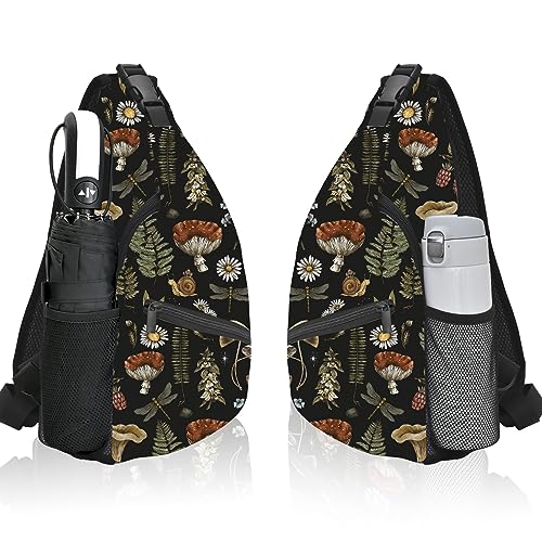 Yrebyou Mushroom Sling Bag Travel Sling Backpack Women Casual Shoulder Daypack Lightweight for Sports Running Cycling Fitness