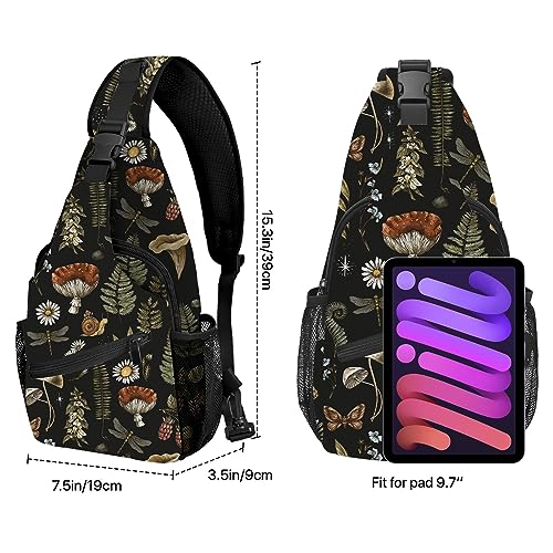 Yrebyou Mushroom Sling Bag Travel Sling Backpack Women Casual Shoulder Daypack Lightweight for Sports Running Cycling Fitness