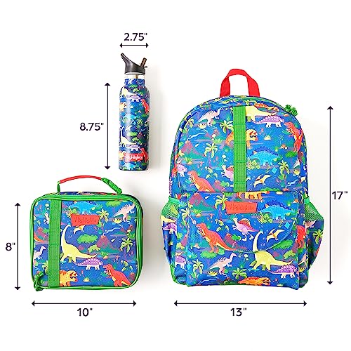 Highlights Dinosaur Glow-in-The-Dark 17" Backpack Set for Kids with 17" Dinosaur Backpack, Insulated Lunch Box, and Leakproof Water Bottle, for Boys and Girls Ages 3+