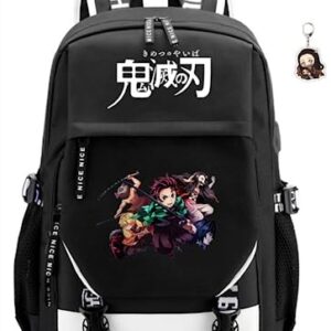 FSRONGXI 17Inch Nezuko Backpack Tanjiro Backpack Laptop Backpacks with USB Charging Port, Anime Zenitsu Bag with Free Keychain (C)