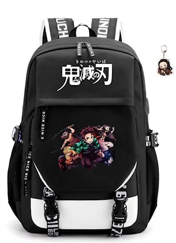 FSRONGXI 17Inch Nezuko Backpack Tanjiro Backpack Laptop Backpacks with USB Charging Port, Anime Zenitsu Bag with Free Keychain (C)