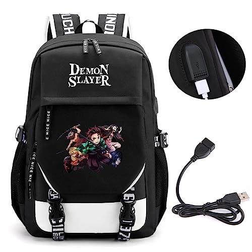 FSRONGXI 17Inch Nezuko Backpack Tanjiro Backpack Laptop Backpacks with USB Charging Port, Anime Zenitsu Bag with Free Keychain (C)