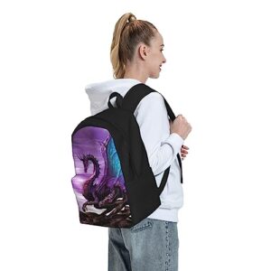 JASMODER Dragon Fantasy Purple Laptop Backpack Hiking Travel Daypack For Men Women And Youth