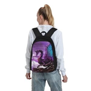 JASMODER Dragon Fantasy Purple Laptop Backpack Hiking Travel Daypack For Men Women And Youth