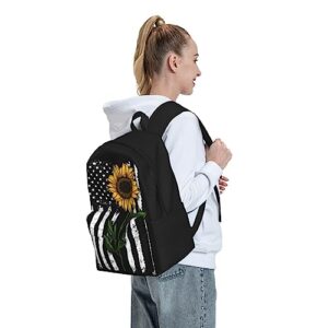 JASMODER Sunflower And American Flag Laptop Backpack Hiking Travel Daypack For Men Women And Youth