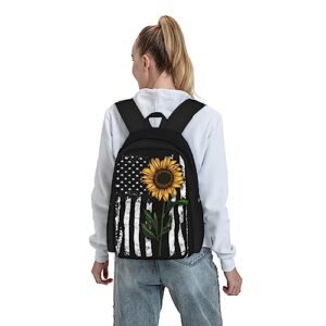 JASMODER Sunflower And American Flag Laptop Backpack Hiking Travel Daypack For Men Women And Youth