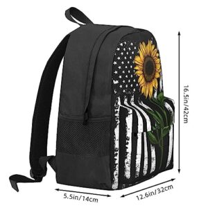 JASMODER Sunflower And American Flag Laptop Backpack Hiking Travel Daypack For Men Women And Youth