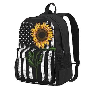 JASMODER Sunflower And American Flag Laptop Backpack Hiking Travel Daypack For Men Women And Youth