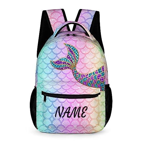 Aicihert Custom Cute Mermaid Tai Kid Backpack Personalized Kid's Name Text Children School Bag Customized Bookbag Backpack for Boys Girls Student