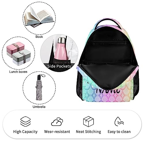 Aicihert Custom Cute Mermaid Tai Kid Backpack Personalized Kid's Name Text Children School Bag Customized Bookbag Backpack for Boys Girls Student