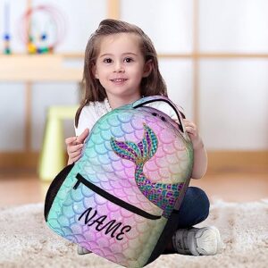 Aicihert Custom Cute Mermaid Tai Kid Backpack Personalized Kid's Name Text Children School Bag Customized Bookbag Backpack for Boys Girls Student