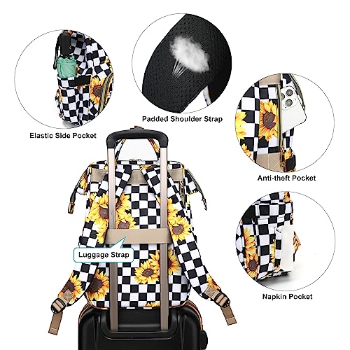 Yusudan Checkered Sunflower Lunch Backpack for Women, Insulated Cooler Work Business Laptop Backpacks Girls School Backpack College Bookbags