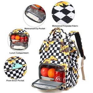 Yusudan Checkered Sunflower Lunch Backpack for Women, Insulated Cooler Work Business Laptop Backpacks Girls School Backpack College Bookbags