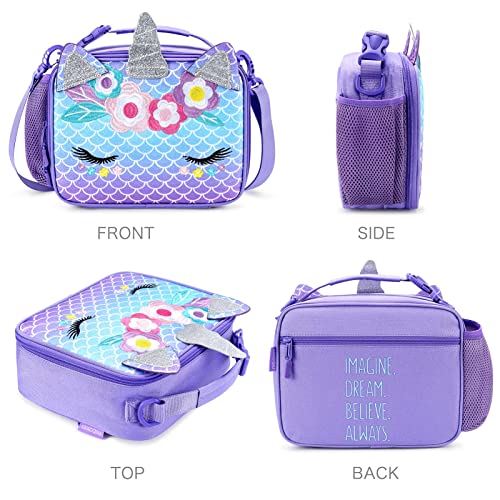 mibasies Girls Backpack for Elementary School, Backpack for Girls 5-8 with Lunch Box(Mermaid)