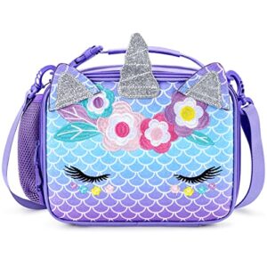 mibasies Girls Backpack for Elementary School, Backpack for Girls 5-8 with Lunch Box(Mermaid)