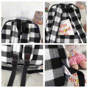 MININAI Plaid Backpack with Kawaii Pins and Pendant Cute Korean Preppy Aesthetic Book Bag Casual Daypack Fit 15.6 Inch Laptop (One Size,Black)