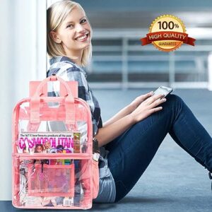 FTJCF Pink Clear Backpack, Stadium Approved Transparent Bookbag for Women, Heavy Duty PVC See Through Backpack - Light Pink