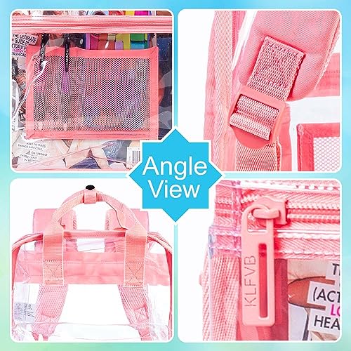 FTJCF Pink Clear Backpack, Stadium Approved Transparent Bookbag for Women, Heavy Duty PVC See Through Backpack - Light Pink