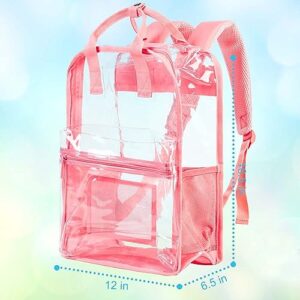 FTJCF Pink Clear Backpack, Stadium Approved Transparent Bookbag for Women, Heavy Duty PVC See Through Backpack - Light Pink