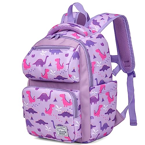 VASCHY Toddler Backpack for Girls, Kids Cute Kindergarten Daycare Children 7L Small Backpack Bookbag for School Travel Lilac Dinosaurs