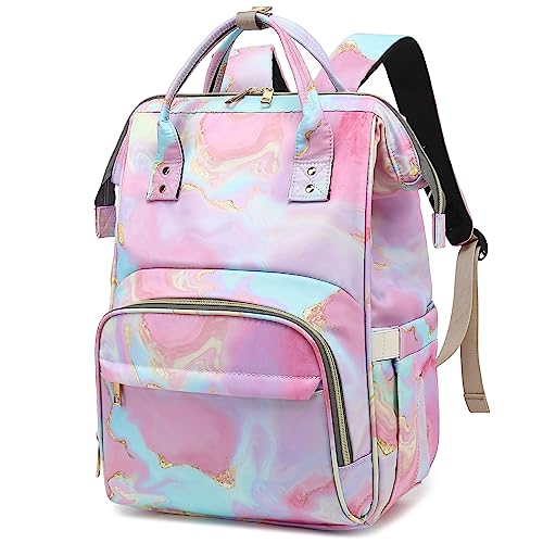 Marble Insulated Lunch Laptop Backpack Backpack for Women, Girls School Backpack College Bookbags Picnic Cooler Backpack (Pink)