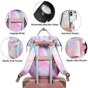 Marble Insulated Lunch Laptop Backpack Backpack for Women, Girls School Backpack College Bookbags Picnic Cooler Backpack (Pink)