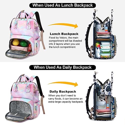 Marble Insulated Lunch Laptop Backpack Backpack for Women, Girls School Backpack College Bookbags Picnic Cooler Backpack (Pink)