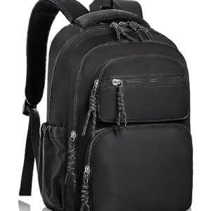 AUGUST 18 Casual Laptop Backpack - Nylon Water Resistant Daypack Backpacks with Breathable Shoulder Straps and Luggage Belt for Women Men Travel Work Commute, 25L(Black)