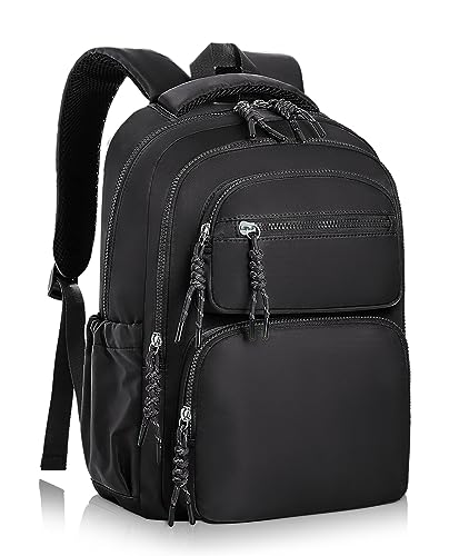 AUGUST 18 Casual Laptop Backpack - Nylon Water Resistant Daypack Backpacks with Breathable Shoulder Straps and Luggage Belt for Women Men Travel Work Commute, 25L(Black)