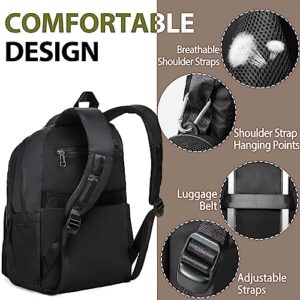 AUGUST 18 Casual Laptop Backpack - Nylon Water Resistant Daypack Backpacks with Breathable Shoulder Straps and Luggage Belt for Women Men Travel Work Commute, 25L(Black)