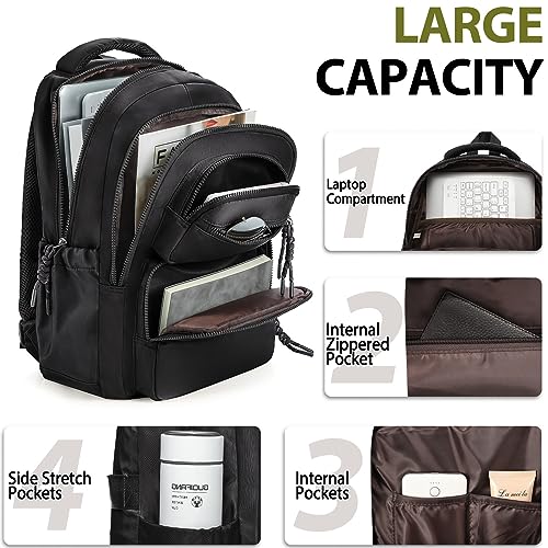 AUGUST 18 Casual Laptop Backpack - Nylon Water Resistant Daypack Backpacks with Breathable Shoulder Straps and Luggage Belt for Women Men Travel Work Commute, 25L(Black)