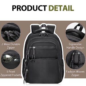 AUGUST 18 Casual Laptop Backpack - Nylon Water Resistant Daypack Backpacks with Breathable Shoulder Straps and Luggage Belt for Women Men Travel Work Commute, 25L(Black)