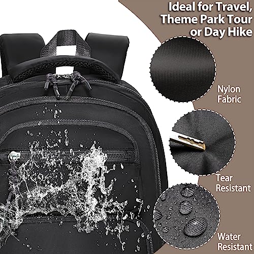 AUGUST 18 Casual Laptop Backpack - Nylon Water Resistant Daypack Backpacks with Breathable Shoulder Straps and Luggage Belt for Women Men Travel Work Commute, 25L(Black)