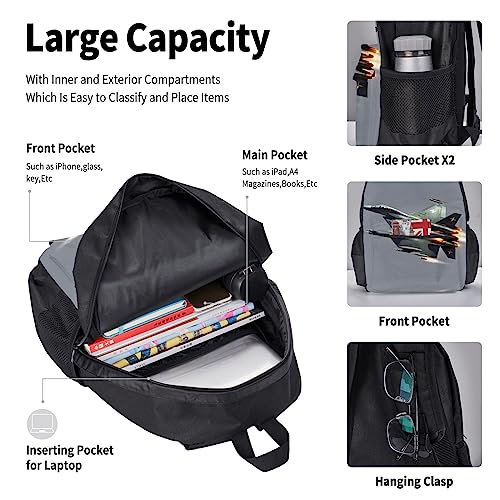 OdDdot 3Pcs Backpack Sets, Print Jet fighter Backpack with Lunch Box And Pencil Case, Large Capacity Backpack Bookbag