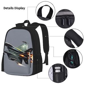 OdDdot 3Pcs Backpack Sets, Print Jet fighter Backpack with Lunch Box And Pencil Case, Large Capacity Backpack Bookbag