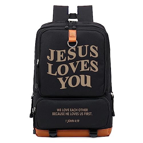 DIOMMELL Jesus Loves You Backpack Canvas Capacity Christian Backpack Laptop Backpack Travel Backpack