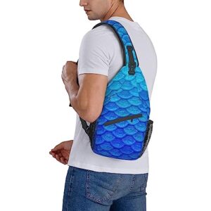 EVANEM Sea Blue Mermaid Fish Scale Crossbody Sling Backpack Sling Bag Chest Bag Shoulder Bag Casual Day Pack For Unisex