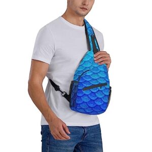 EVANEM Sea Blue Mermaid Fish Scale Crossbody Sling Backpack Sling Bag Chest Bag Shoulder Bag Casual Day Pack For Unisex