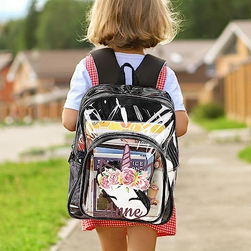 Personalized Unicorn Clear Backpack for Girls With Name, Transparent Heavy Duty Backpack With Reinforcing Straps For School Sports Workplace, Custom Waterproof Clear Book Bag, Back to School Gift