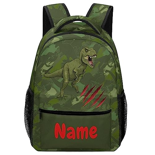 Fovanxixi Custom Green Dinosaur T-Rex Claw Backpack for Kids Boys Girls Personalized Name Text Children Backpack School Bag Customized Daypack Schoolbag for Student Bookbag