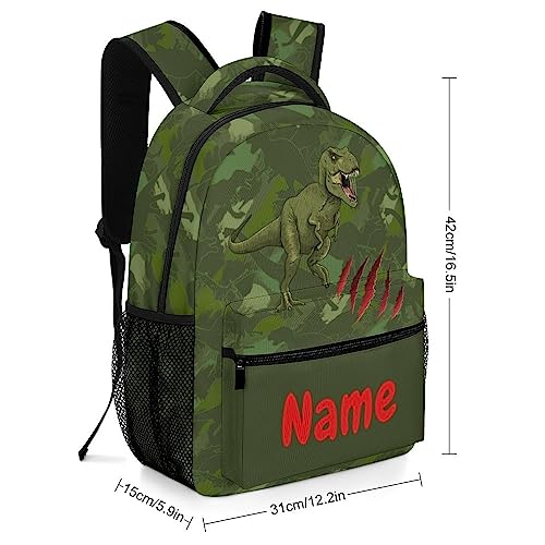 Fovanxixi Custom Green Dinosaur T-Rex Claw Backpack for Kids Boys Girls Personalized Name Text Children Backpack School Bag Customized Daypack Schoolbag for Student Bookbag